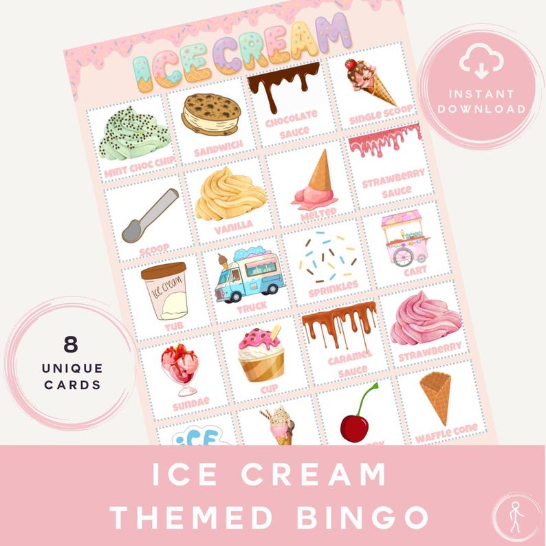 Ice Cream Bingo Game – Printable Party Game for Kids & Adults | 8 ...