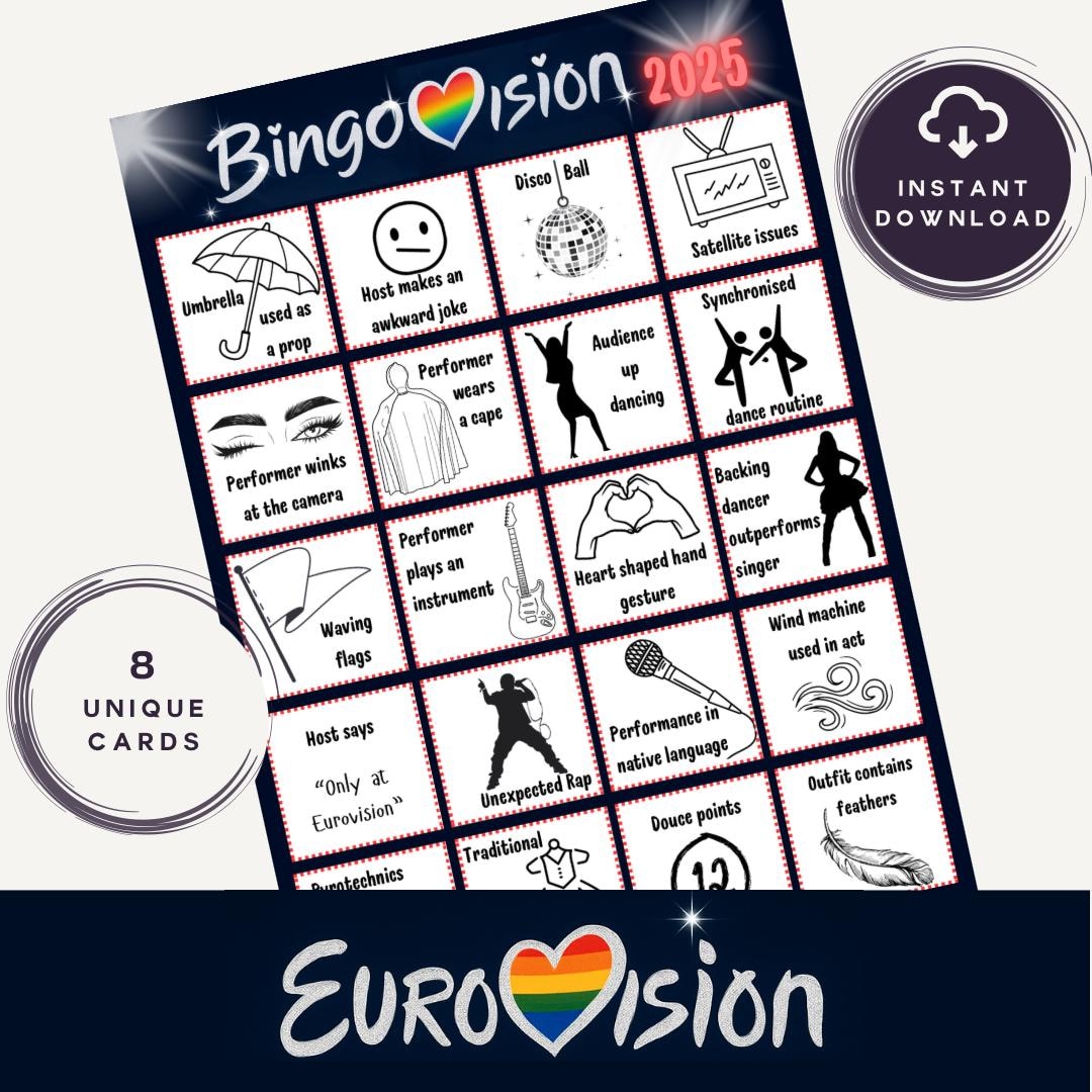 Eurovision Bingo Game - Instant Download | Printable Party Game | 8 ...
