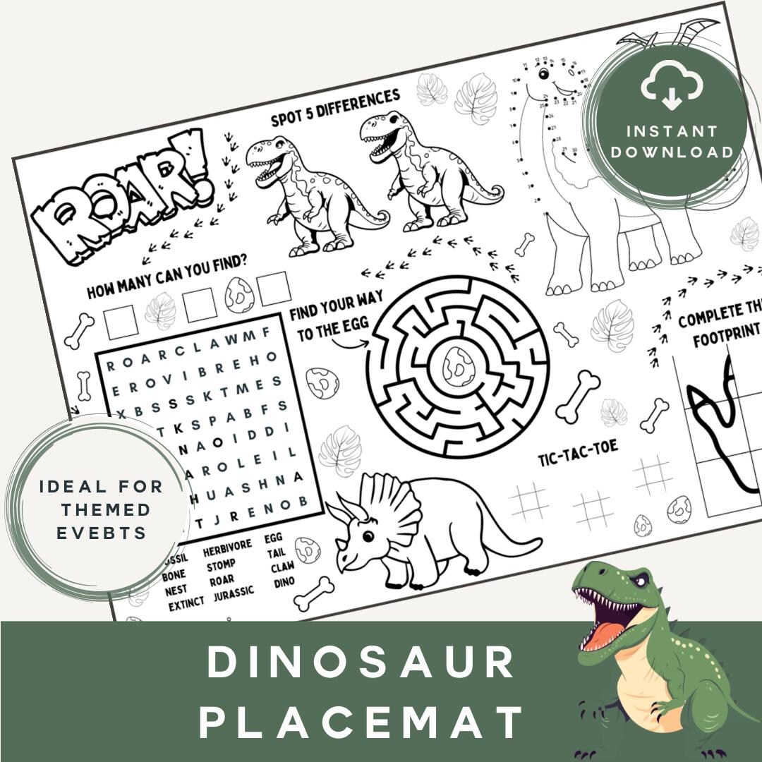 Dinosaur Placemat | Dinosaur Themed Activity | Dinosaur Party | Dino ...