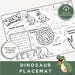 Dino Party Placemat. Printable Birthday Coloring Page for Kids. Dino ...