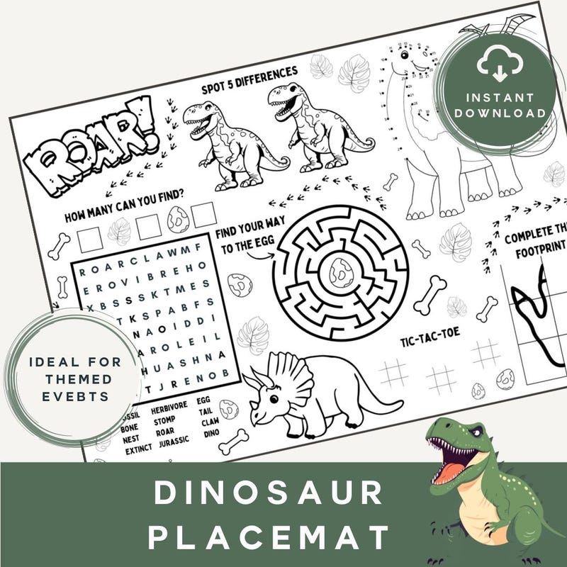 Dino Placemat for Kids - Etsy UK