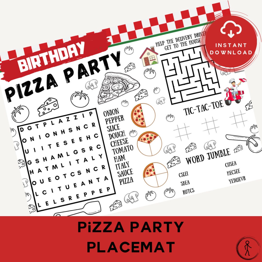 Pizza Party Placemat Pizza Themed Event Children's Activity Pizza Fun ...