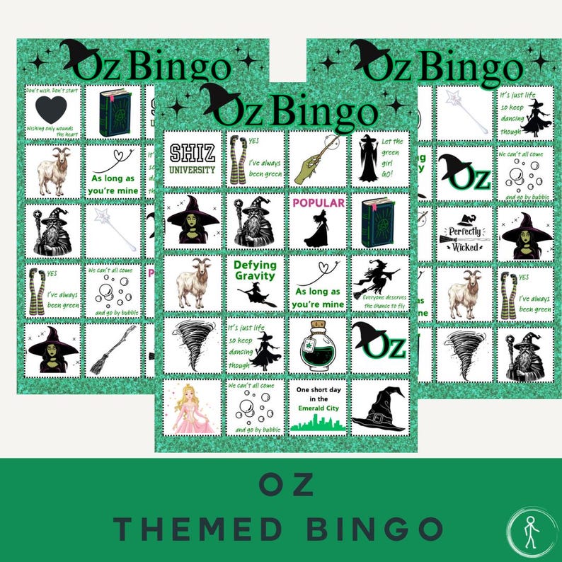 Oz Themed Bingo | Elphaba Themed Bingo | Green Witch Bingo | Musical ...