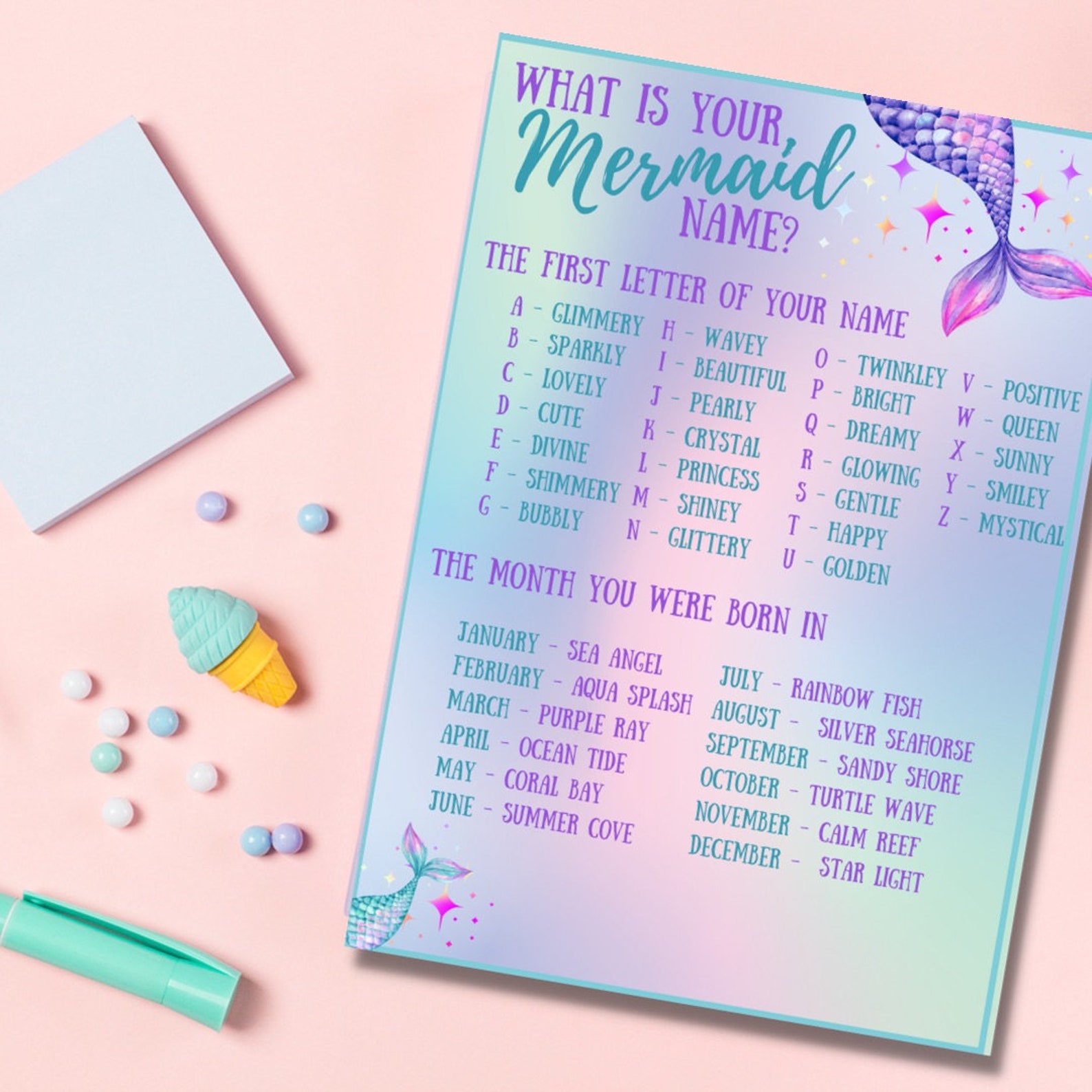 Mermaid - What’s Your Name? | Party Game | Mermaid Party | Mermaid ...