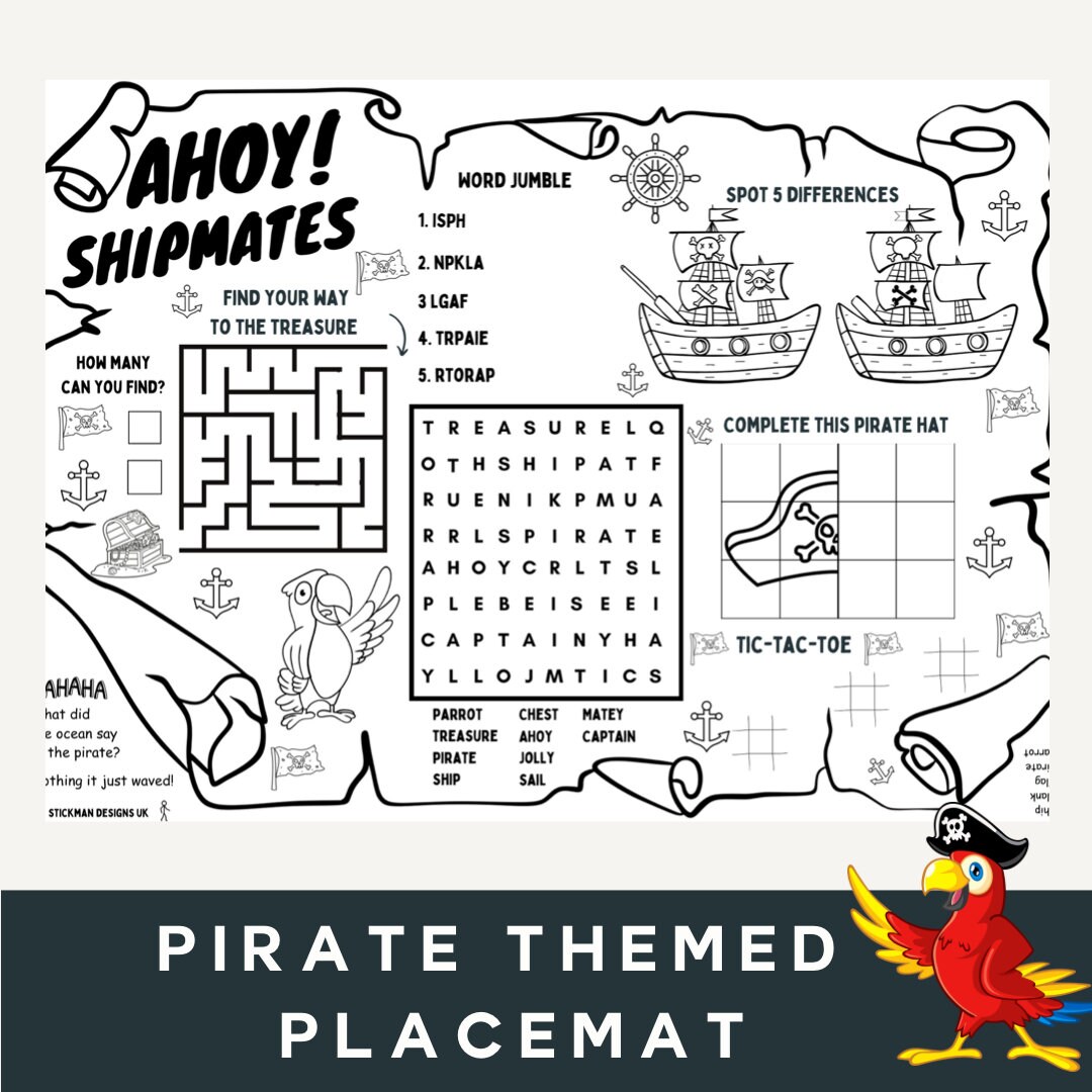 Pirate Placemat | Pirate Themed Activity | Pirate Themed Events ...