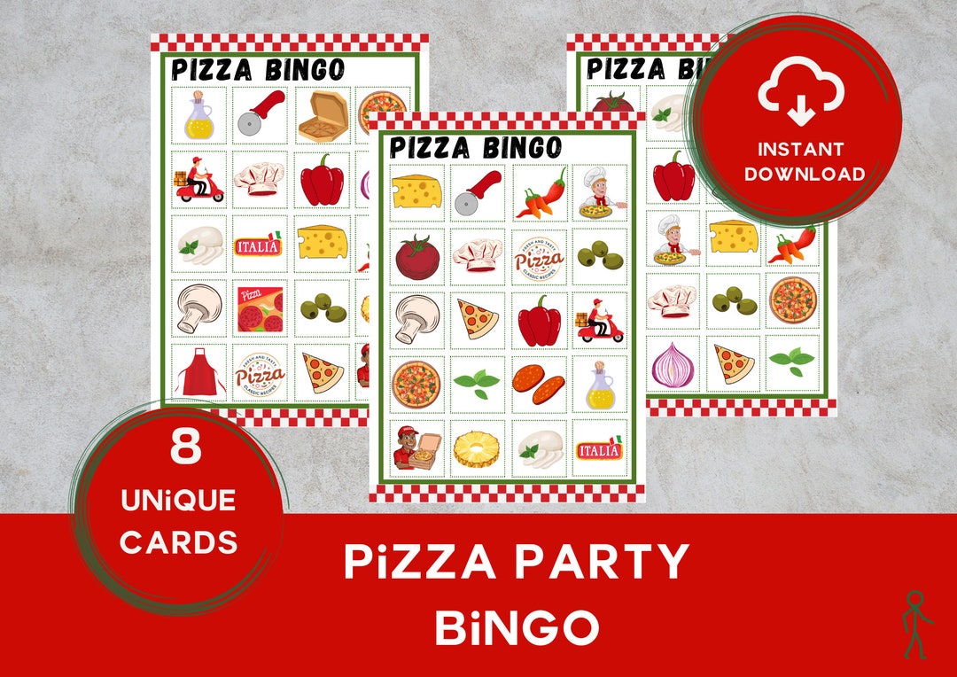Pizza Bingo Pizza Party Family Themed Fun Retro Games Pizza Themed ...