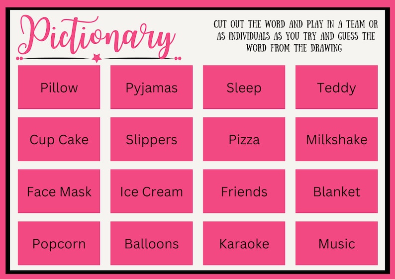 Birthday Games | Pictionary | Sleepover | Slumber Party | Girls Night ...