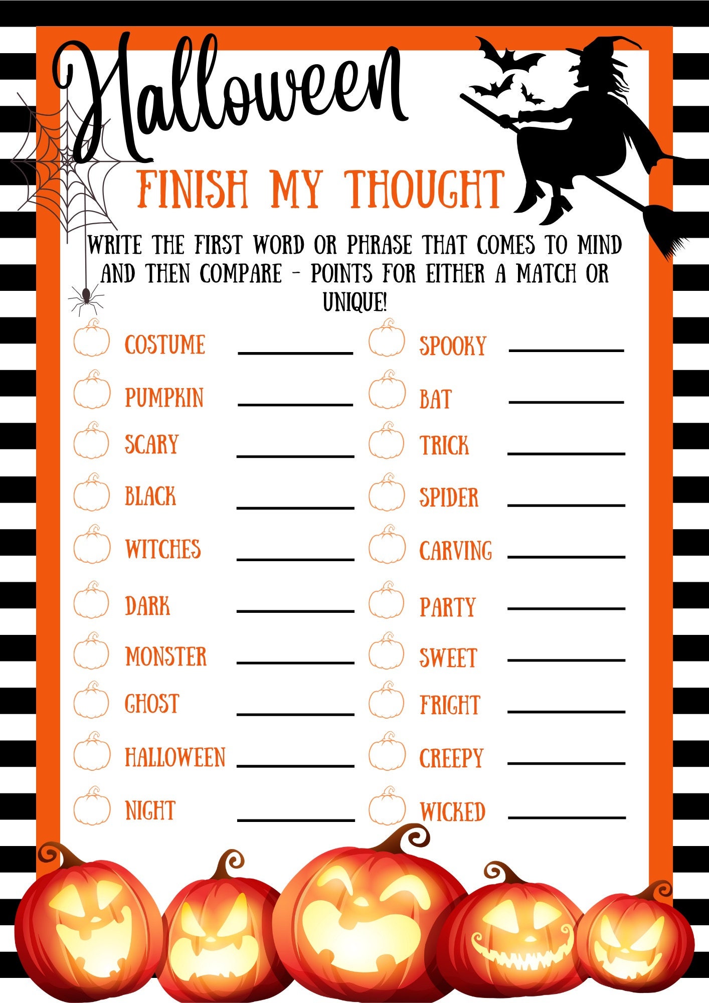 Halloween Finish My Thought Halloween Themed Party Game - Etsy