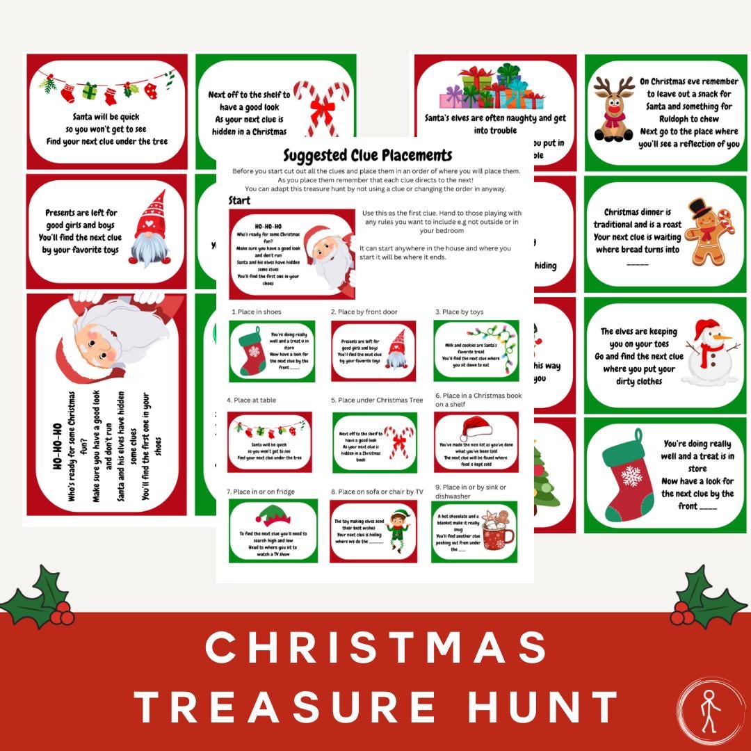 Christmas Treasure Hunt: 20 Rhyming Clues, Indoor Family Game (instant ...