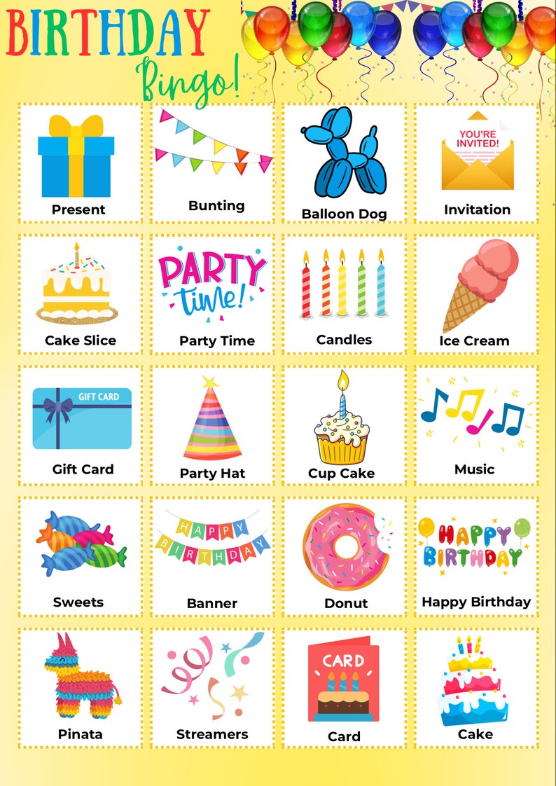Birthday Bingo Game (digital Download) - Etsy