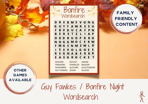 Guy Fawkes / Bonfire Night Wordsearch - Etsy
