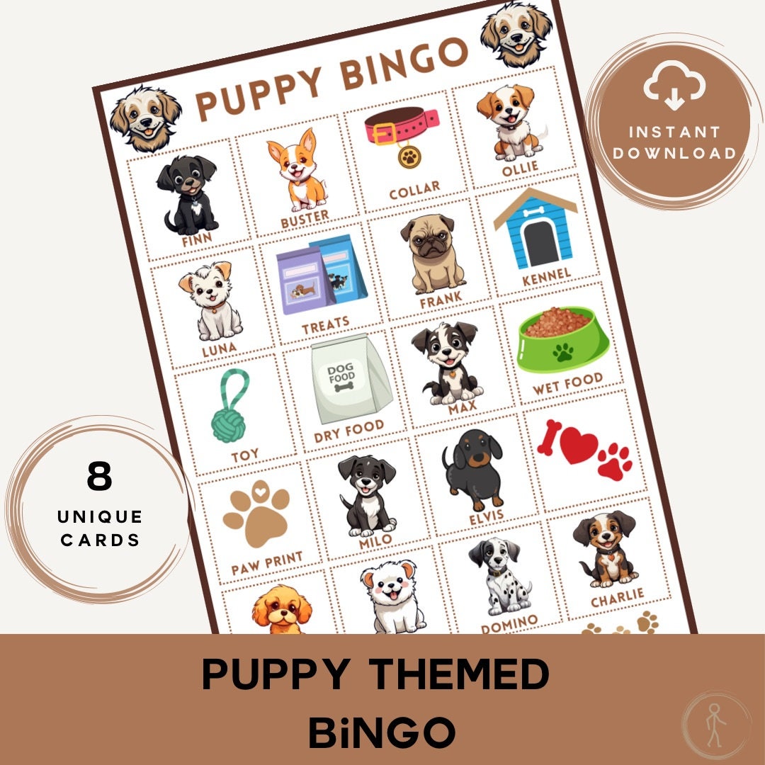 Puppy Bingo | Dog Themed Bingo | Puppy Instant Download Bingo | Animal ...