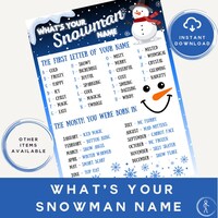 What's Your Snowman Name Sign, Snowman Name Game, Winter Game Activity ...