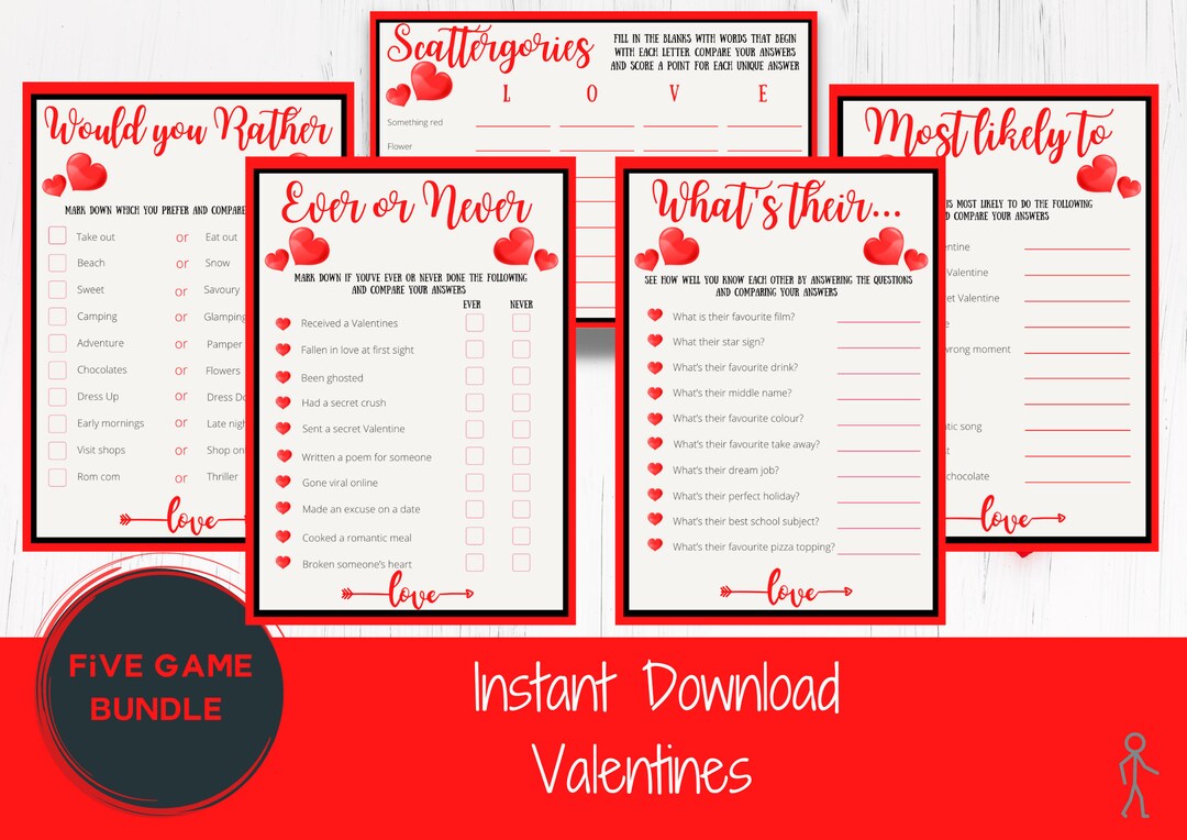 Valentines Games | Five Game Bundle | Sleepover | Slumber Party | Girls ...