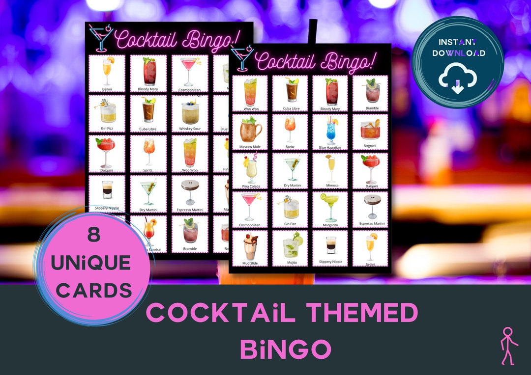Cocktail Bingo Cocktail Themed Game Girls Night in Retro - Etsy