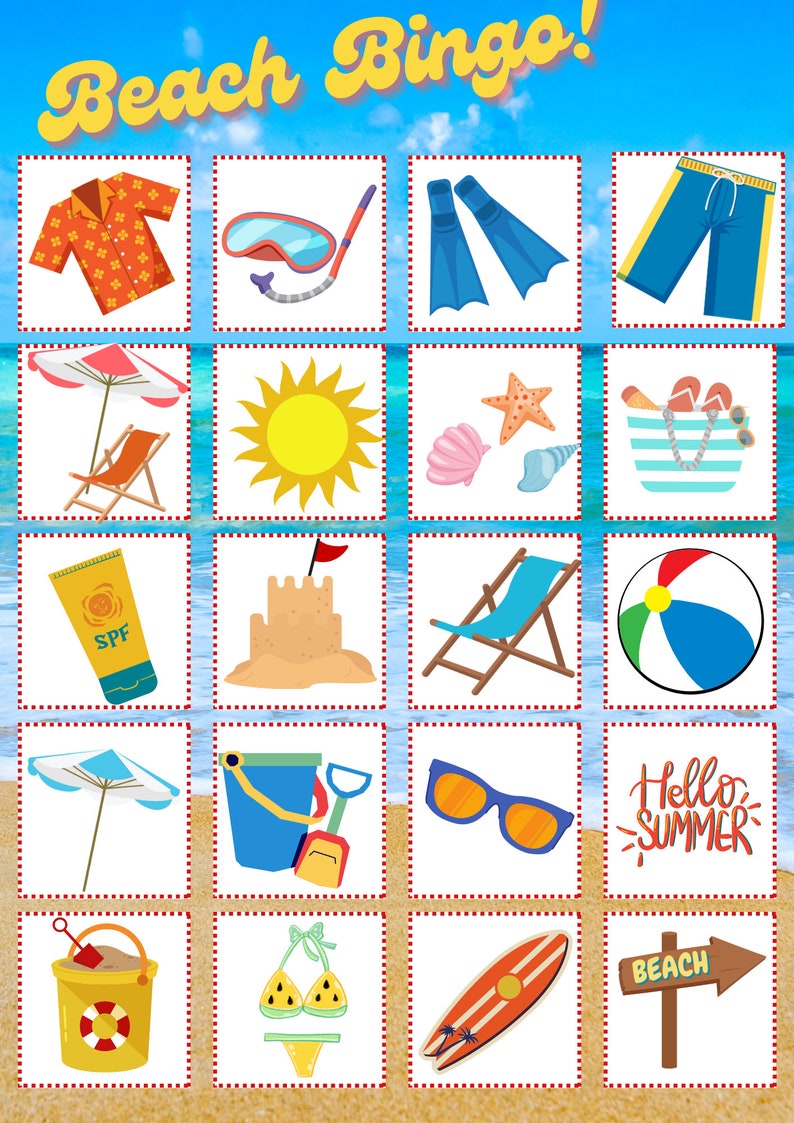 Beach Bingo | Summer Themed Bingo | Family Games Night | Classic Games ...
