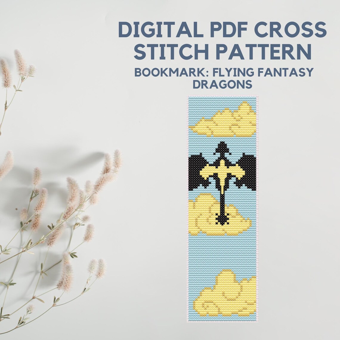 Cross Stitch Bookmark Pattern, Flying Fantasy Dragons, Book-themed ...