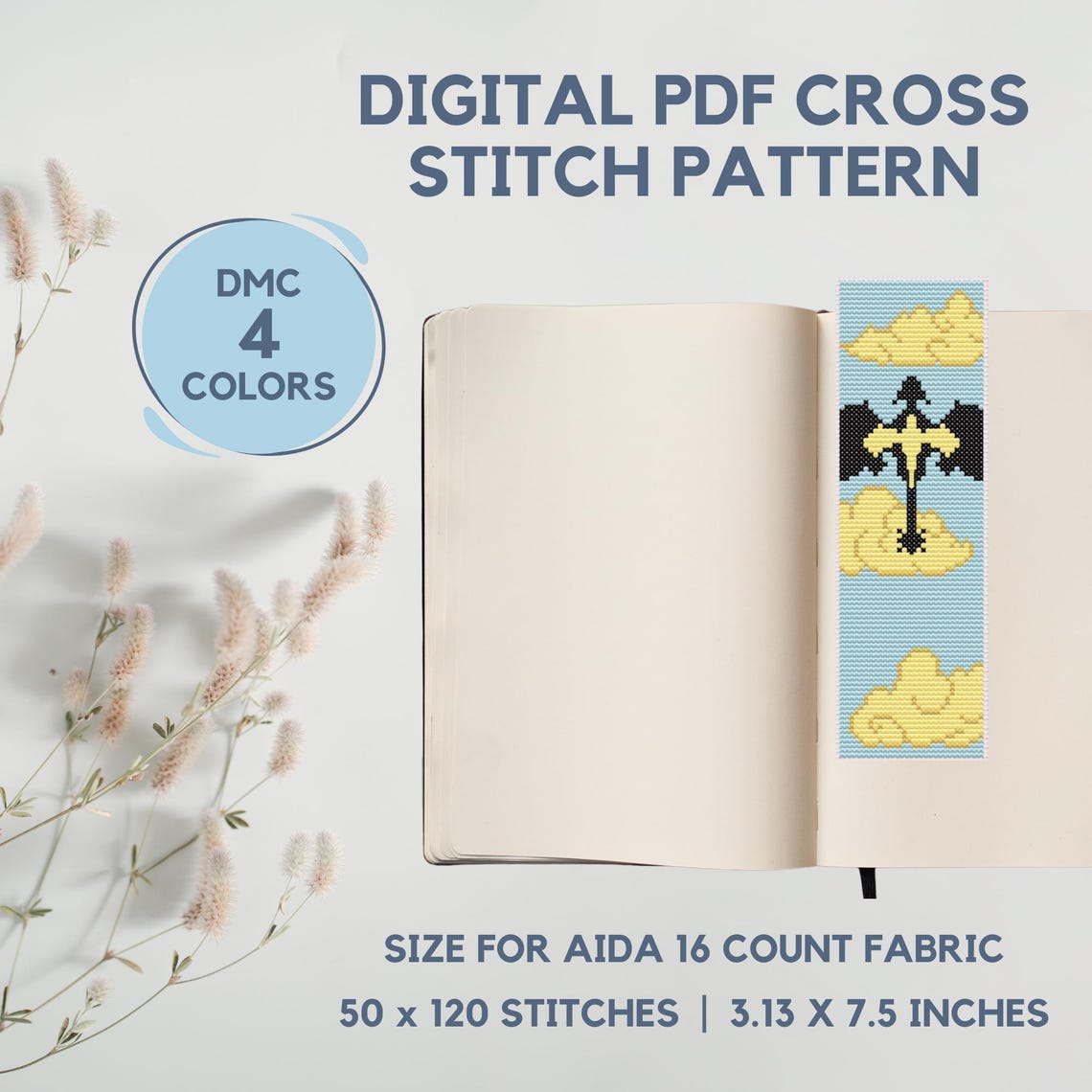 Cross Stitch Bookmark Pattern, Flying Fantasy Dragons, Book-themed ...