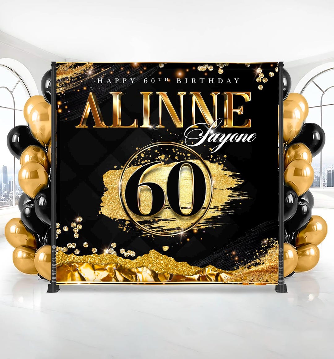 Vinyl Black Gold Backdrop: 50th Birthday Elegant Luxury Party Banner ...