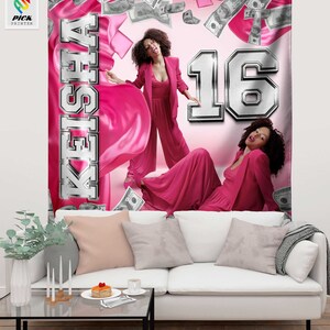 100 Dollar Bills Backdrop Money Green Banner Cash Tapestry Pink Dollar ...