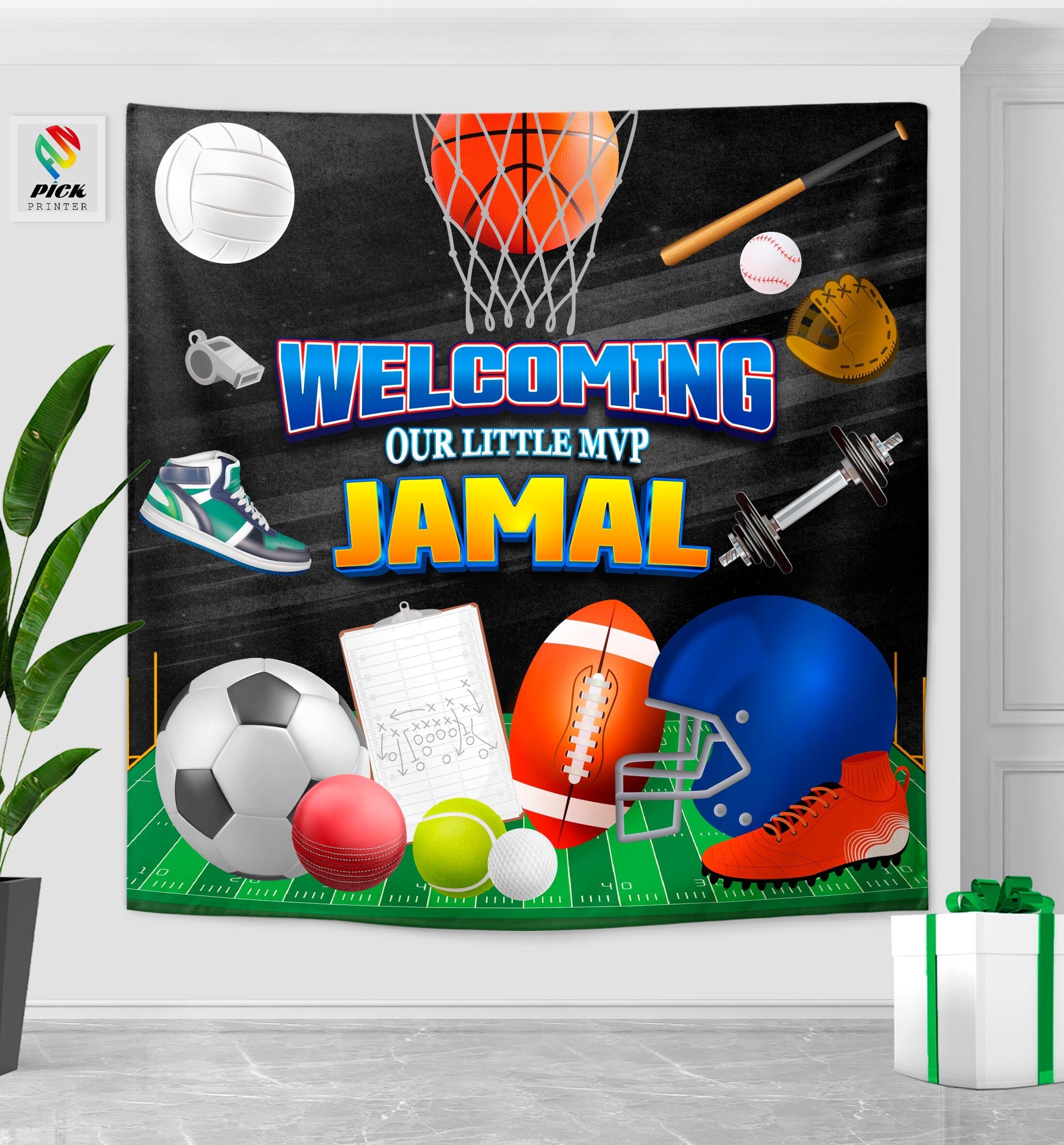 Sports Baby Shower Backdrop Sports Theme Banner Basketball Tapestry ...