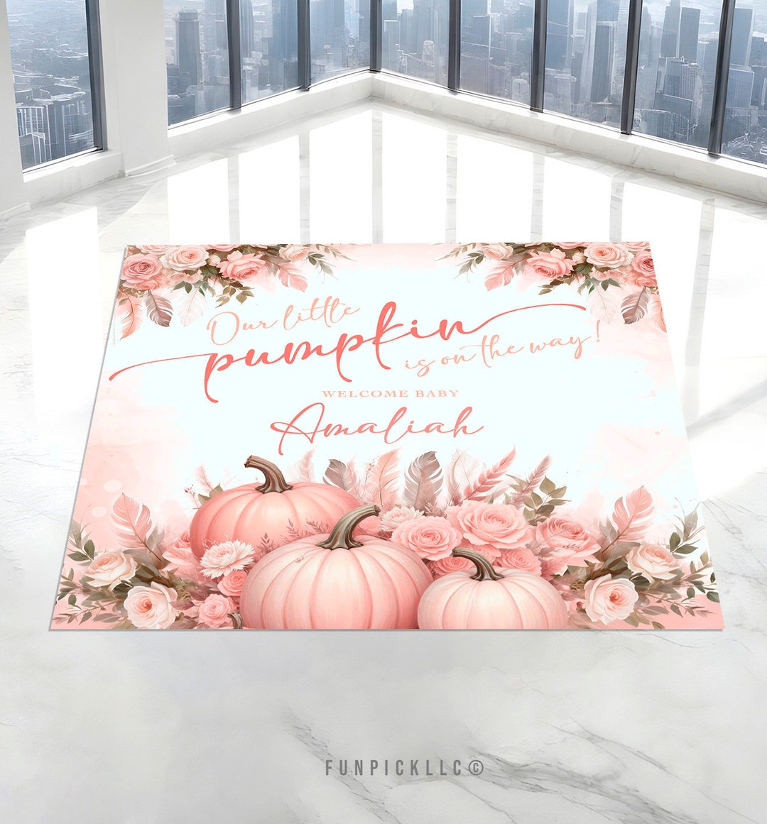 Pink Pumpkin Baby Shower Floor Decal: Boho Fall Decor - AUT06 - Etsy