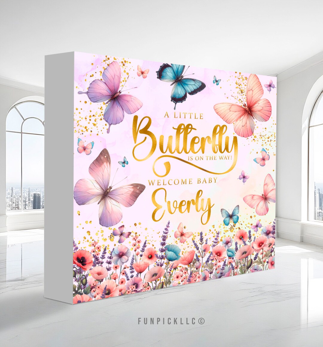Butterfly Baby Shower Backdrop: Floral Retractable Banner - Etsy