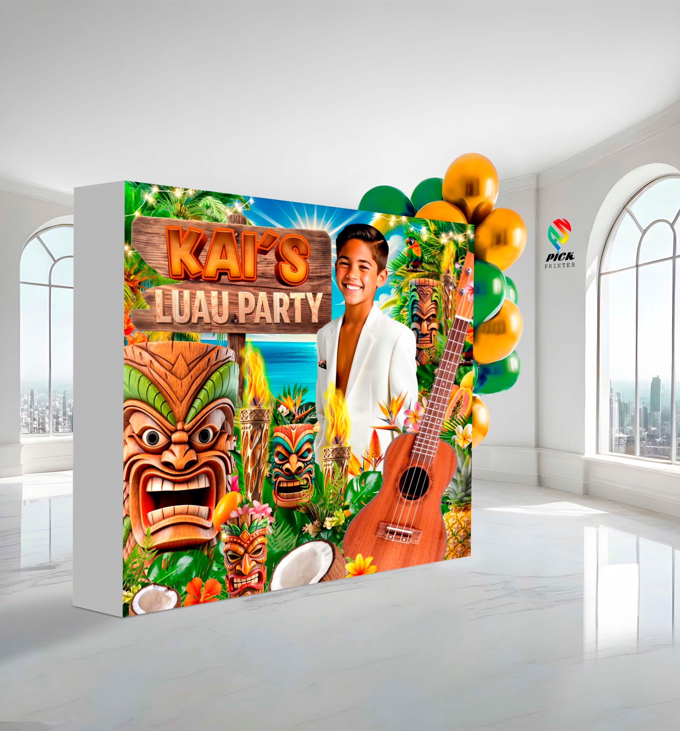 Hawaiian Tiki Backdrop, Beach Banner, Tropical Wall Decor, Ukulele ...