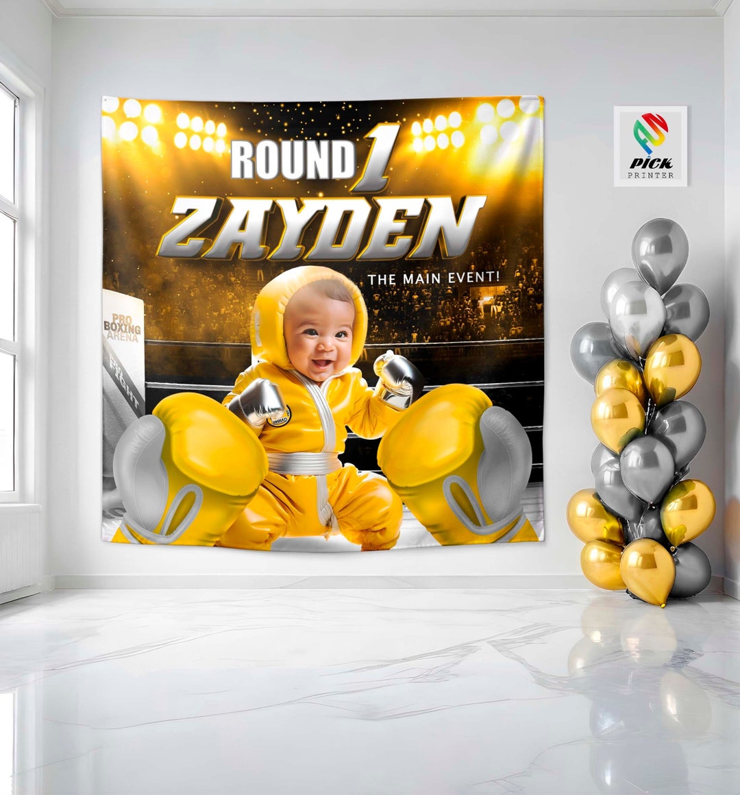 Ring Birthday Backdrop, Boxer Banner, Gloves Wall Decor, Round 1 Vinyl ...
