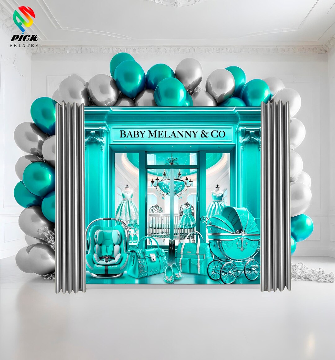 Turquoise and Black Backdrop, Paris Boutique Banner, Turquoise ...