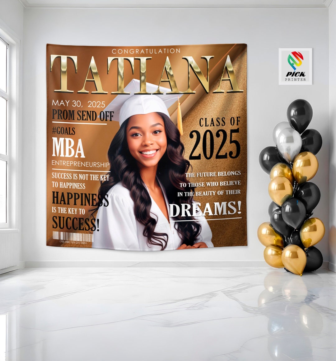 Bronze Magazine Cover Graduation Polyester Banner, Prom Fabric Banner ...