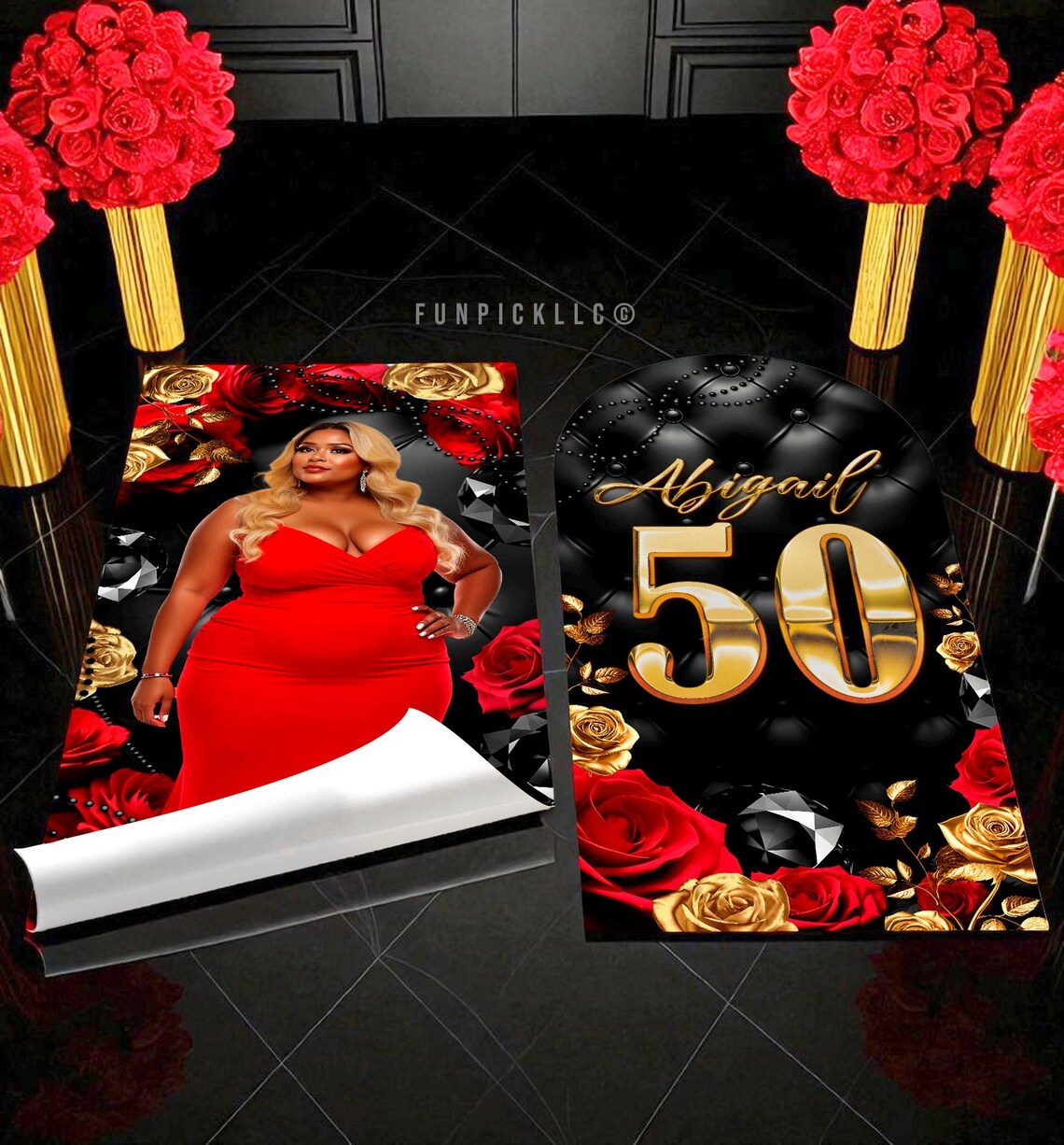 Red Roses Decal: Gold Arch Panel Sticker for Birthday Standee - ROS10 ...