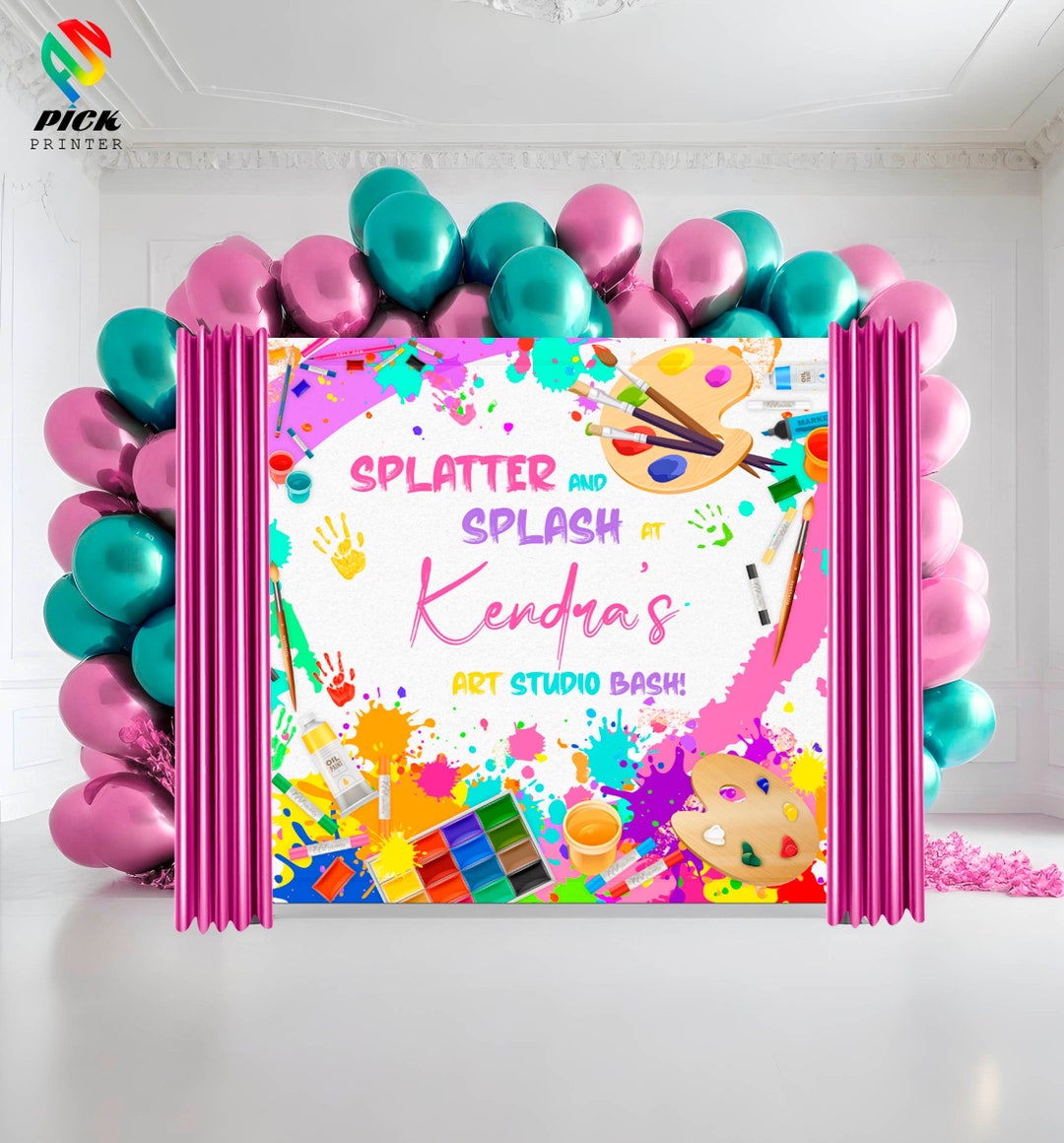 Painting Party Backdrop, Art Party Banner, Girl Pink Wall Decor, Craft ...