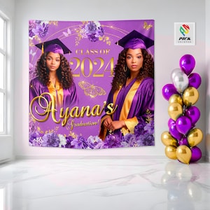 Purple and Gold Graduation Backdrop: Class of 2024 Vinyl Banner - Etsy