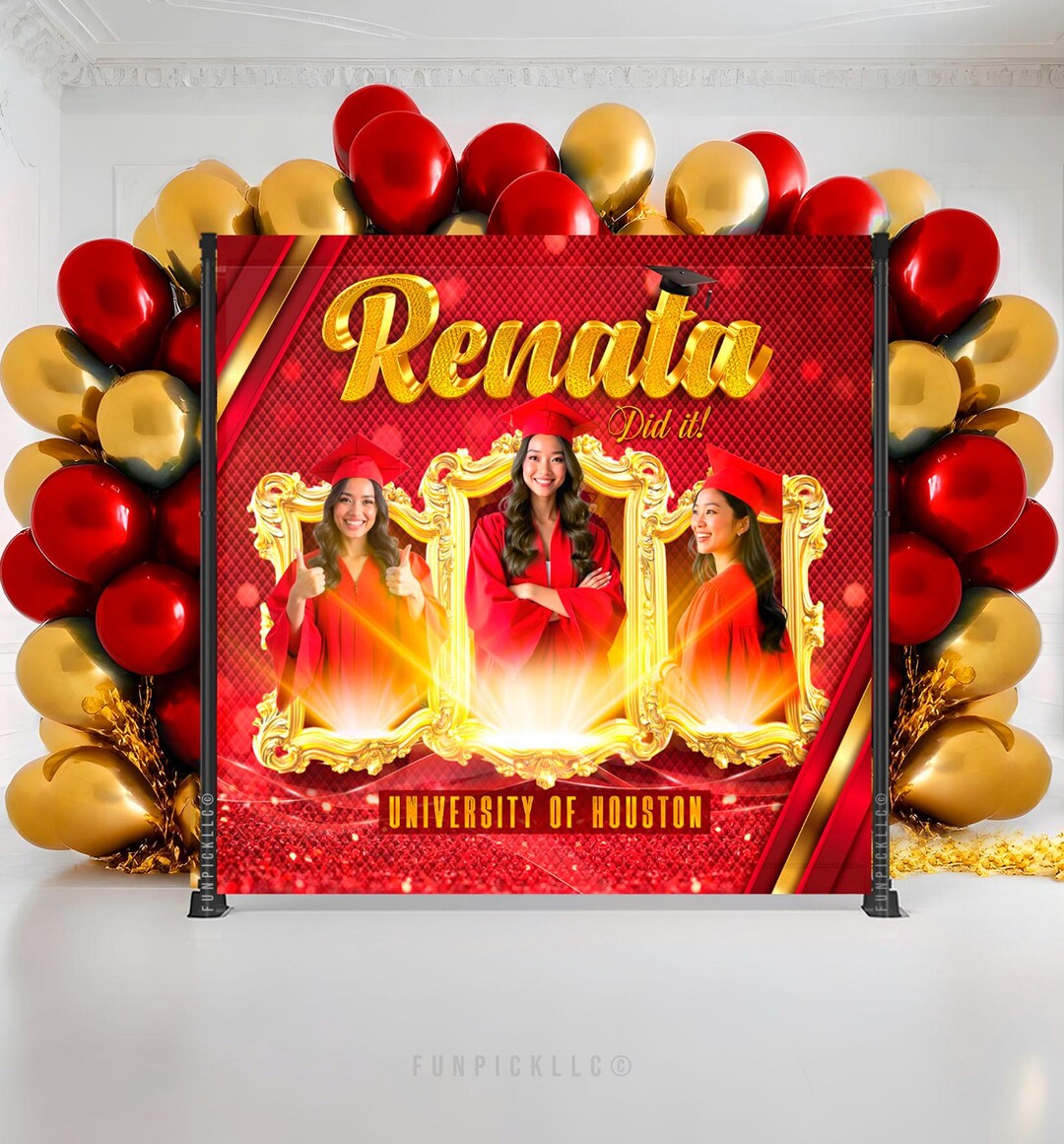 Red and Gold Graduation Vinyl Banner | College Graduation Backdrop ...