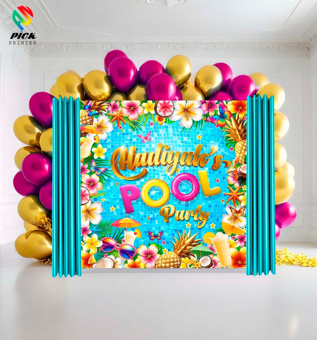 Pool Birthday Backdrop, Tropical Banner, Beach Wall Decor, Summer Vinyl ...