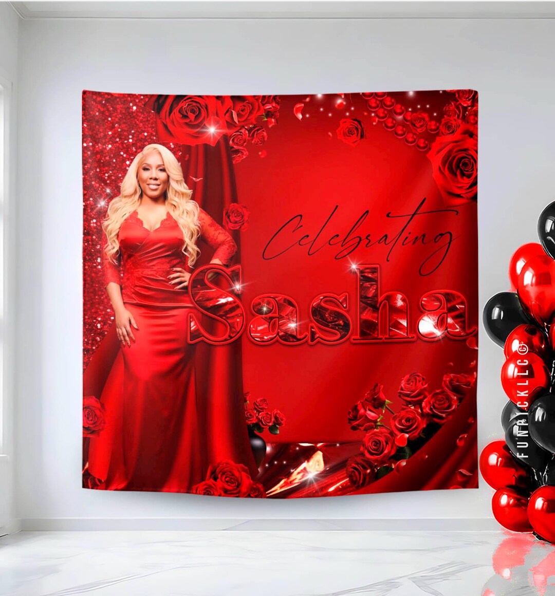 Polyester Fabric Backdrop: Red Floral Elegant Woman Event Decor, (we ...