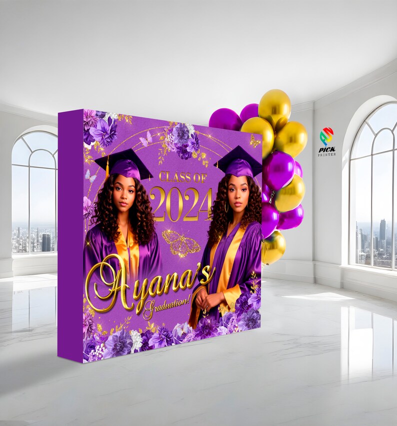 Purple and Gold Graduation Backdrop Graduate Banner Prom Vinyl Banner ...