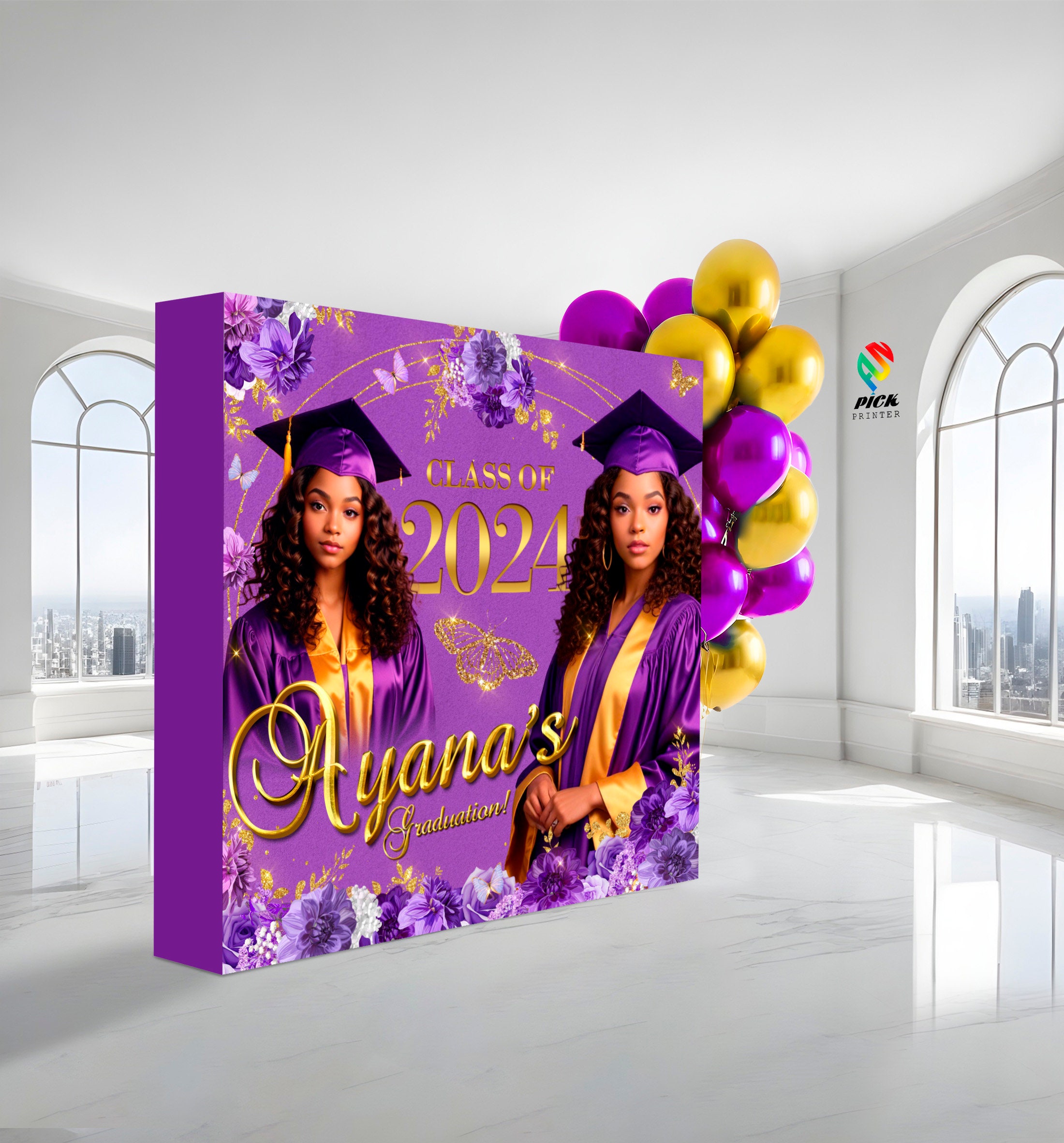 Purple and Gold Graduation Backdrop Graduate Banner Prom Vinyl Banner ...