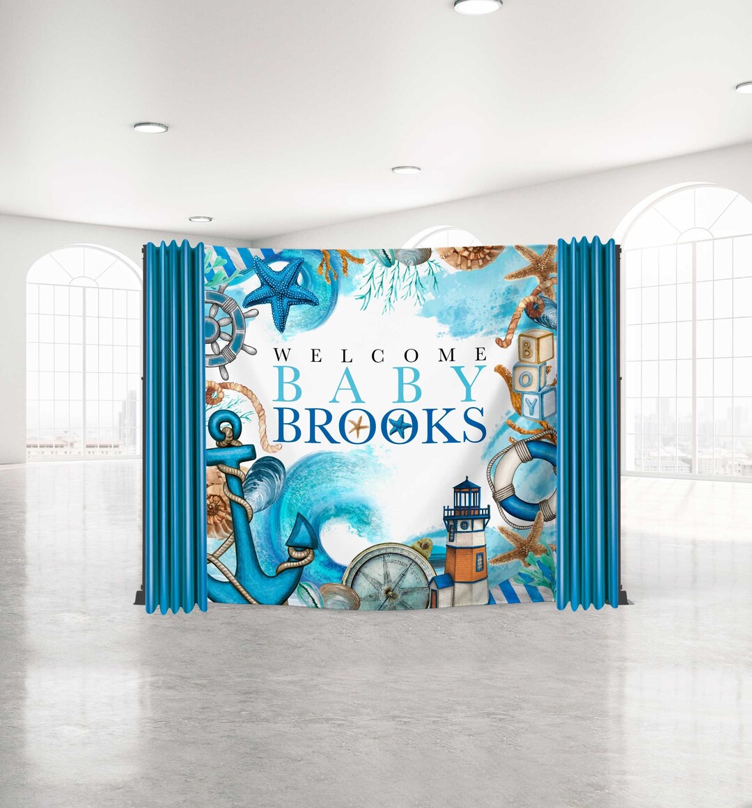 Nautical Baby Shower Backdrop Sailboat Banner Sea Adventure Custom Baby ...