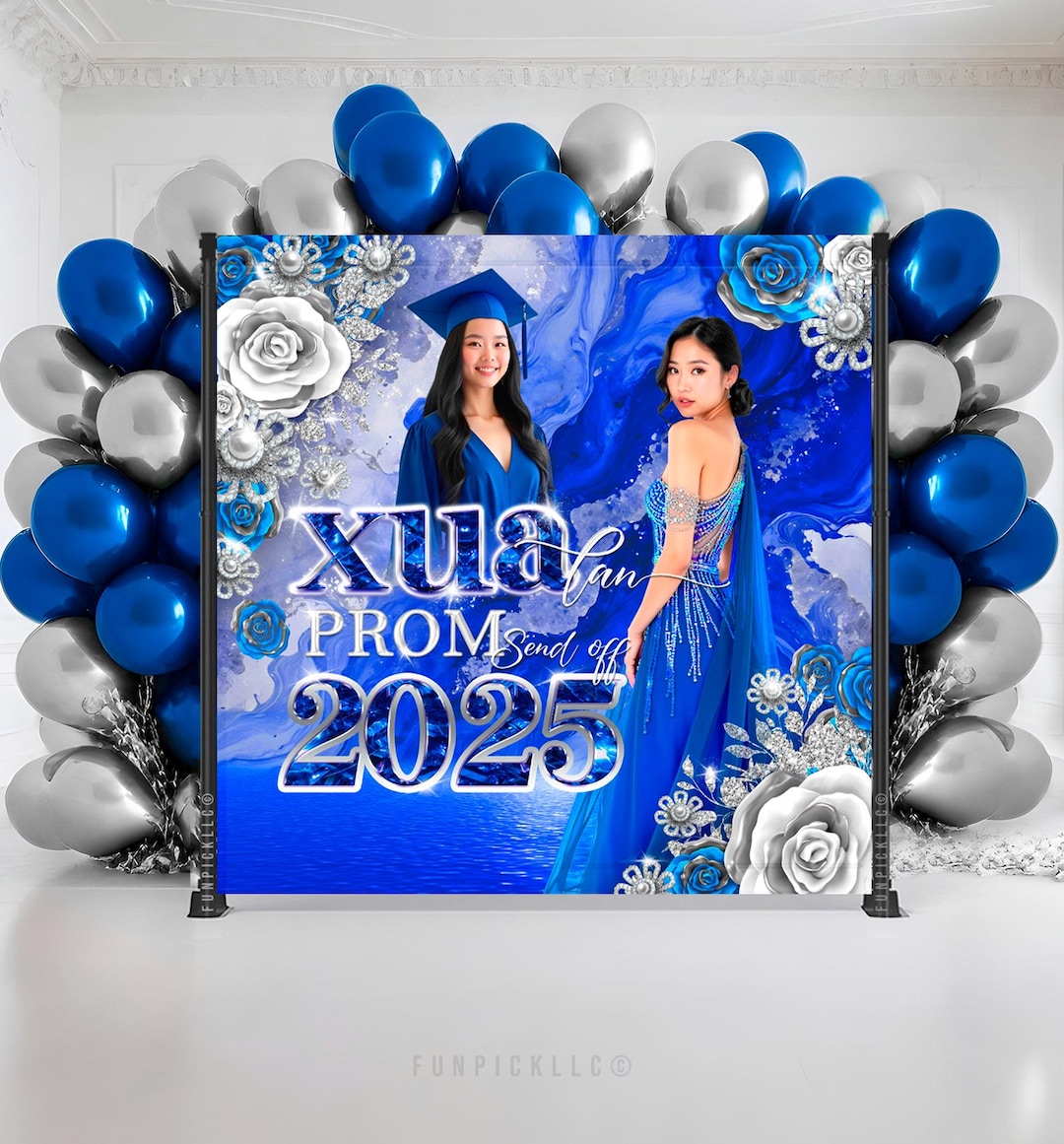 Blue & Silver Graduation Banner: Custom Prom Send off Backdrop - Etsy