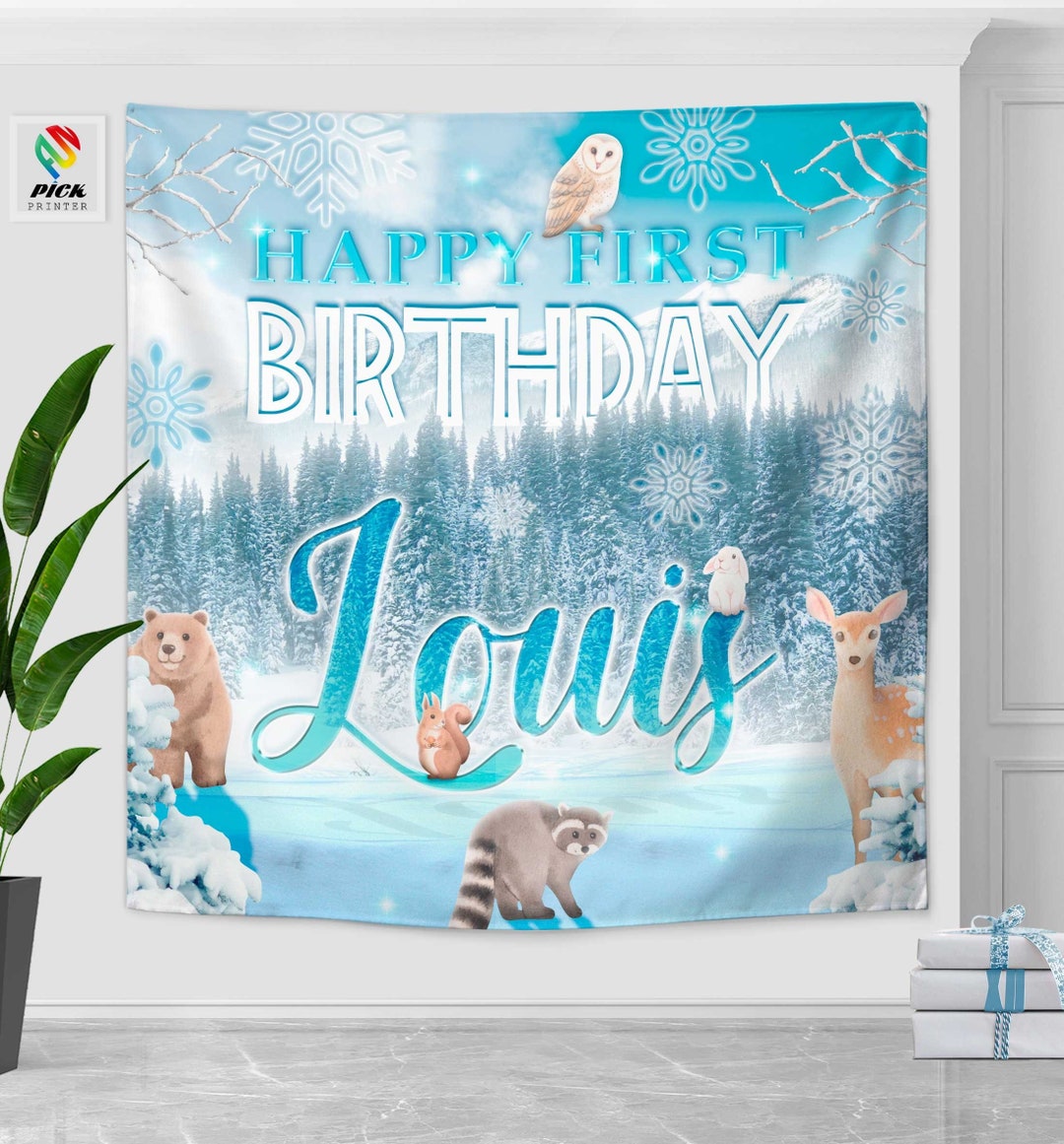 Winter Forest Backdrop Winter Wonderland Banner Winter Animals Tapestry ...