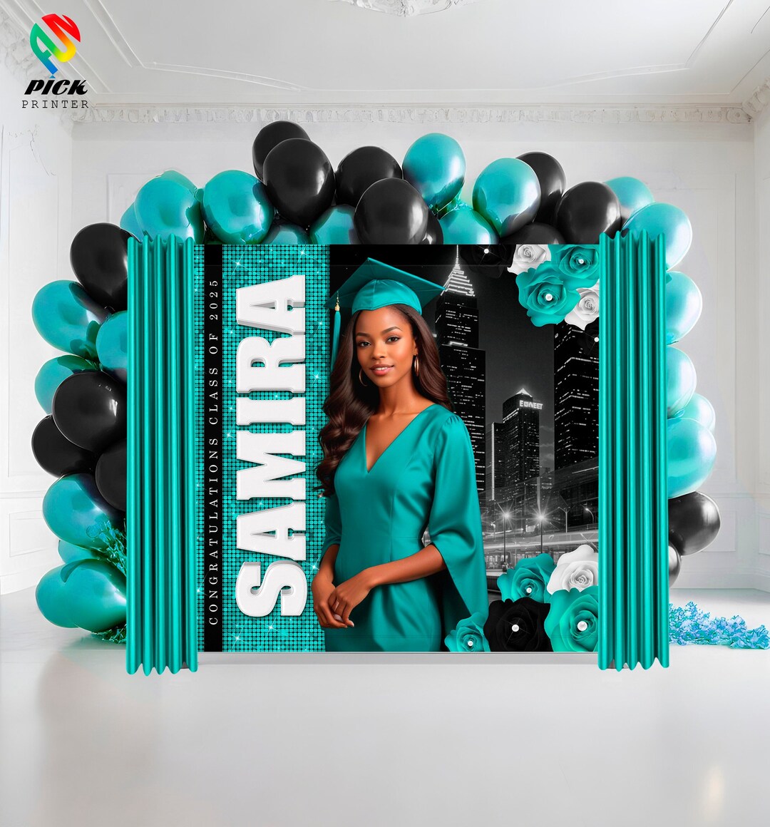 Turquoise Graduation Backdrop: City Night Prom Banner - Etsy