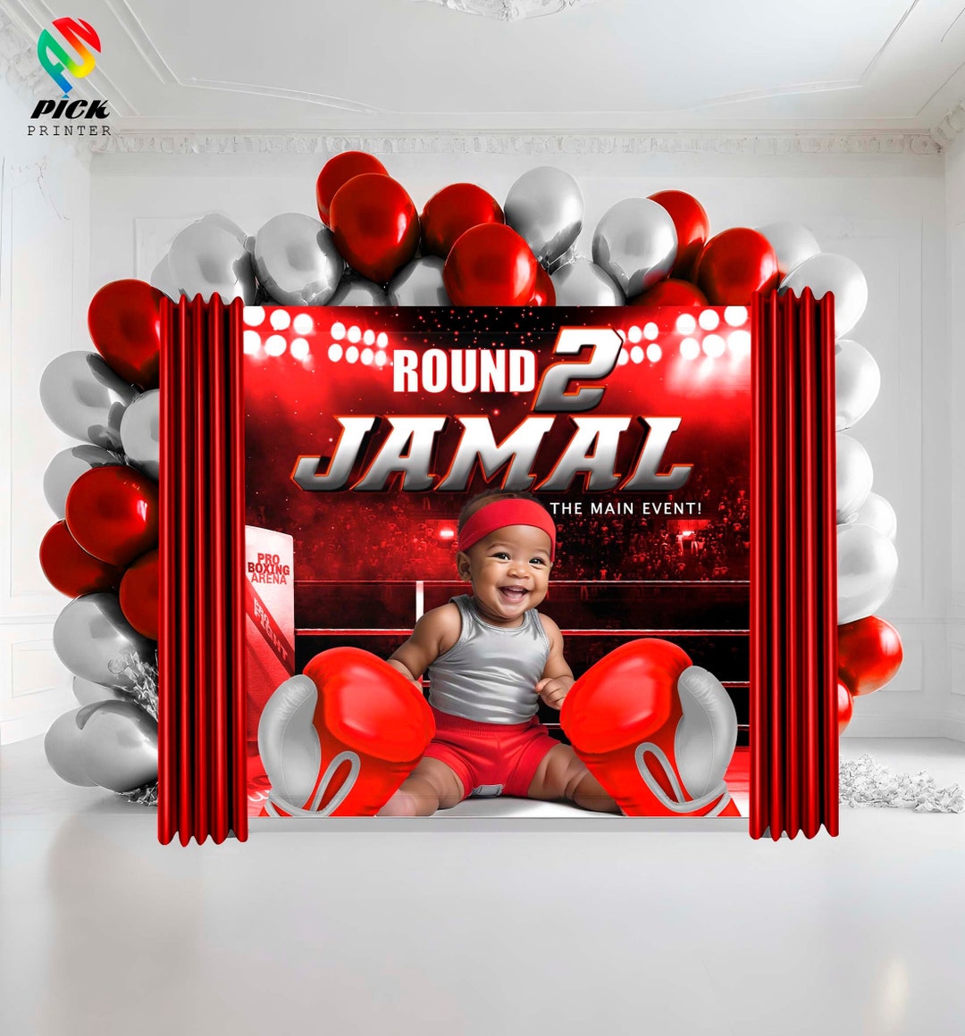 Red Ring Birthday Backdrop, Boxer Banner, Gloves Wall Decor, Round 1 ...