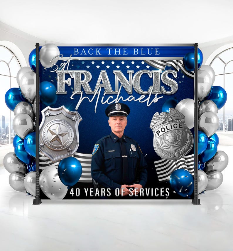 Fabric Pop up Display: Police Officer Retirement Party Silver Badge ...