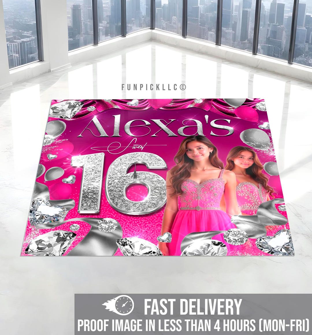 Pink Sweet 16 Floor Decal: Personalized Birthday Banner - Etsy