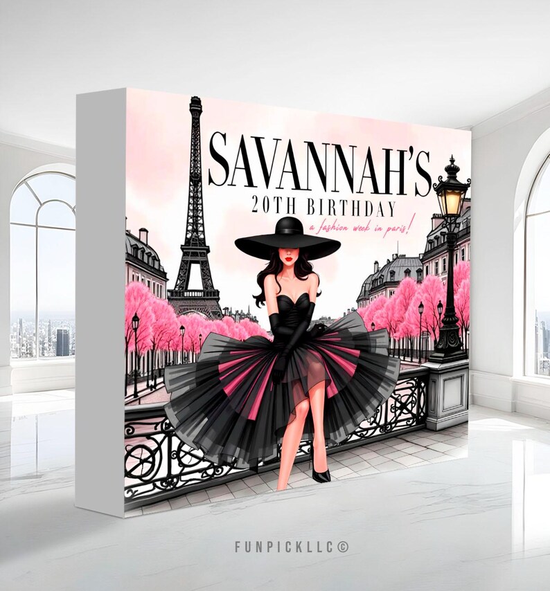 Eiffel Tower Paris Birthday Banner: Fashionista Vinyl Backdrop - PR02 ...