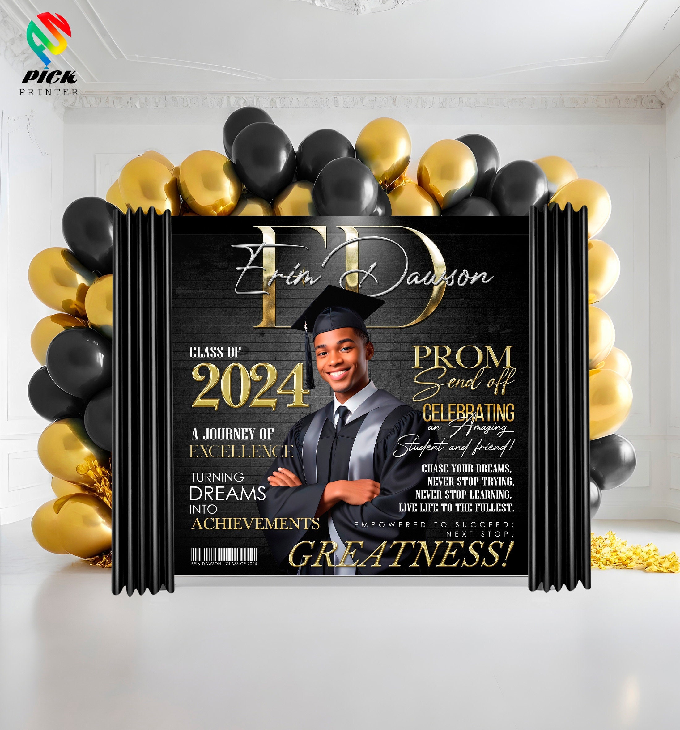 Black and Gold Graduation Backdrop Graduate Banner Prom Vinyl Banner ...