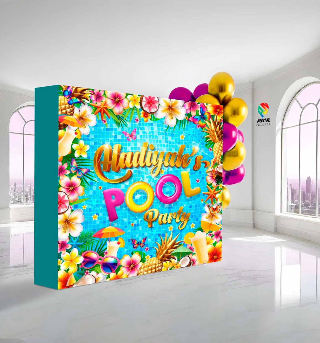 Pool Birthday Pop up Banner, Tropical Retractable Banner, Beach Pop up ...
