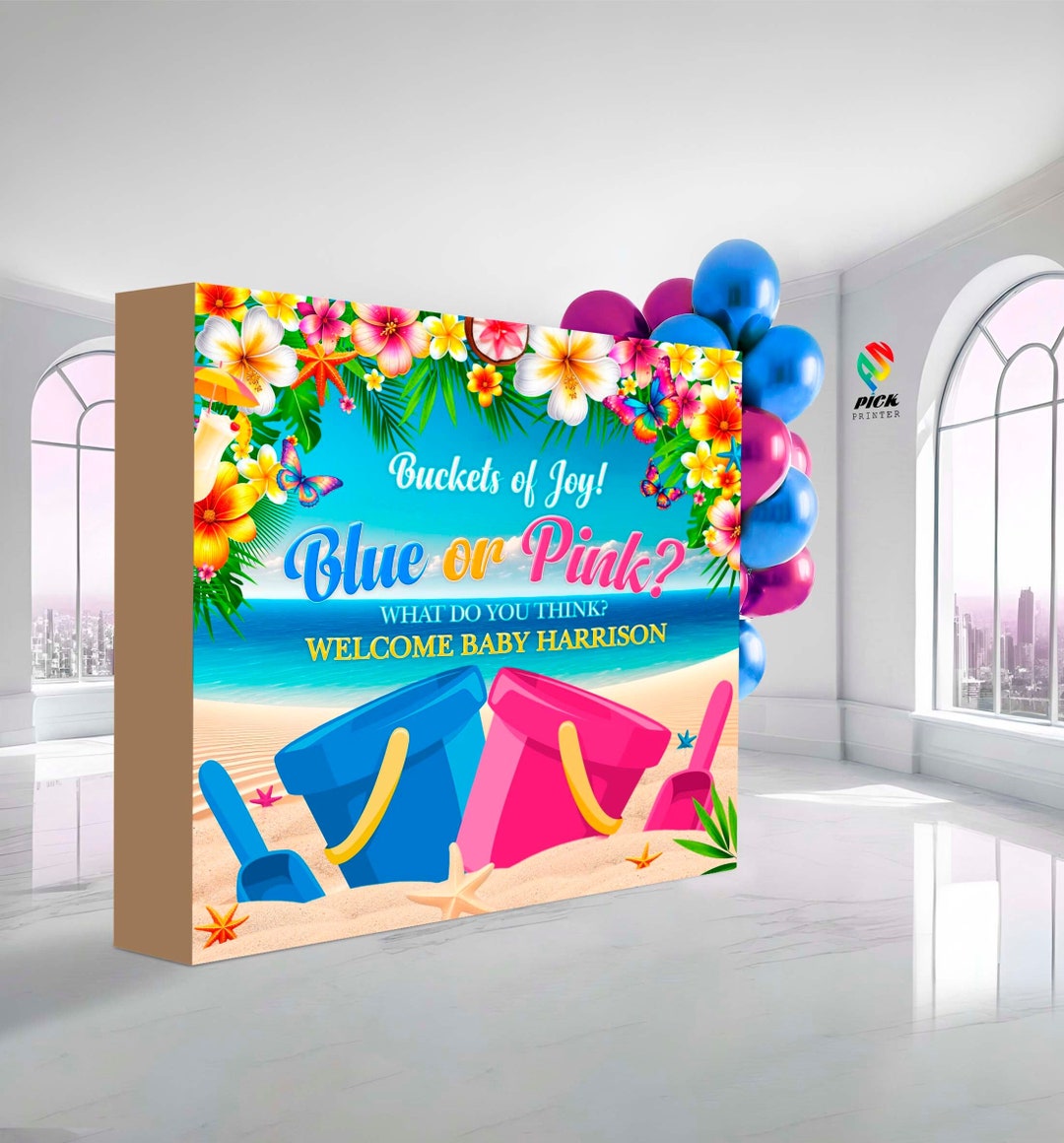 Beach Gender Reveal Pop up Banner, Tropical Sea Retractable Banner, Sun ...